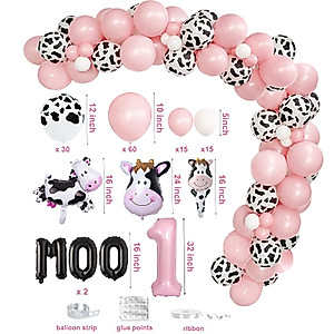 143 PCs Holy Cow I'M One Birthday Decorations for Girl, Fiesec Cow First Birthday Party Supplies Cow Print Balloon Garland Monthly Photo Highchair Glitter Banner Cake Topper Crown Pink White Black