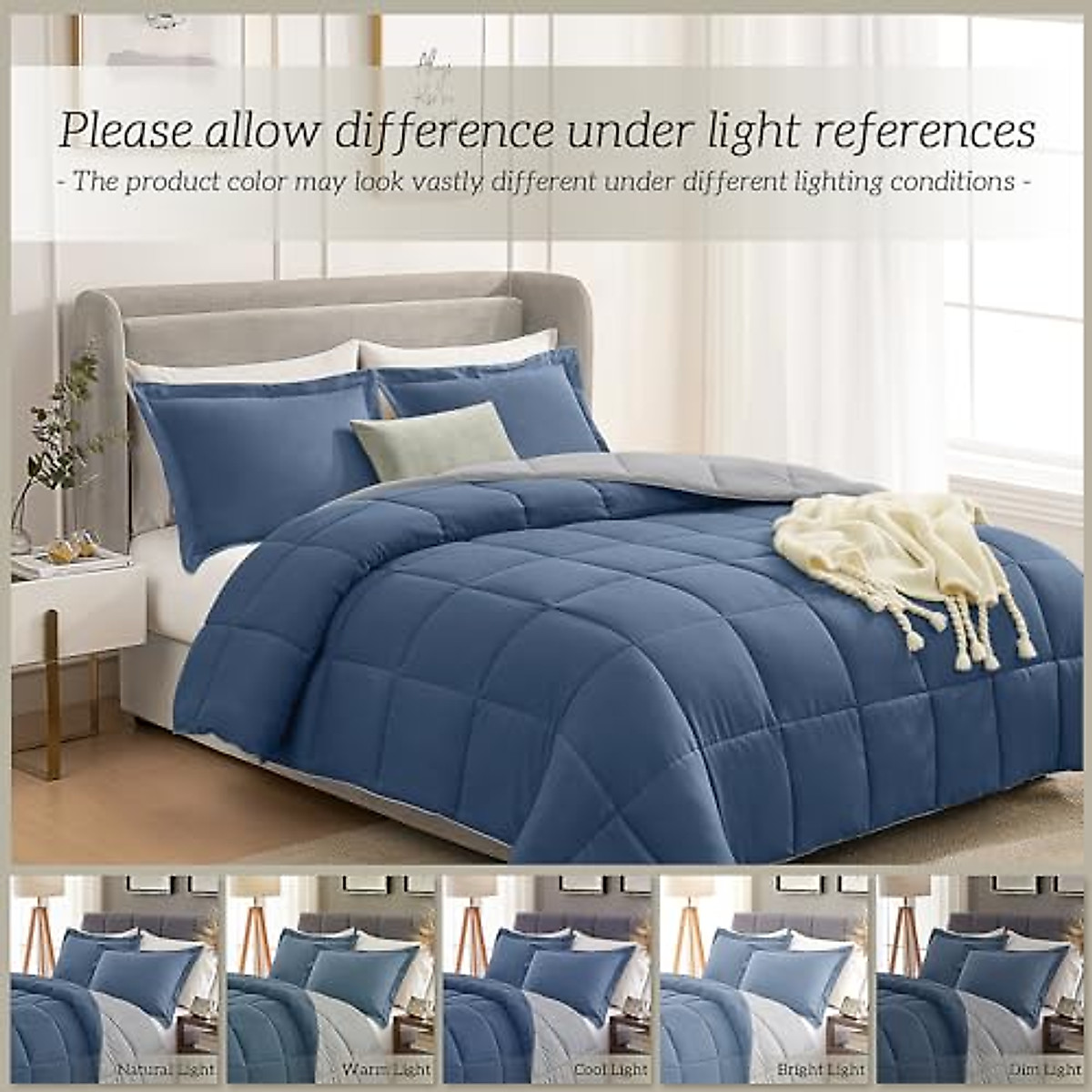Homelike Moment Comforter Set, Twin Size Lightweight Blue/Grey Bedding Comforters, All Season Down Alternative, Reversible Duvet Insert 2 Piece - 1 Comforter 1 Pillow Sham, Summer Blanket