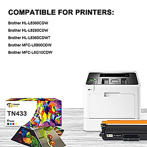 Toner Bank Compatible TN433 Toner Cartridge Replacement for Brother TN-433 TN433BK TN431 MFC-L8900CDW for Brother HL-L8360CDW MFCL8900CDW HLL8360CDW HL-L8260CDW MFC-L8610CDW HLL8360CDWT Printer 4Pack
