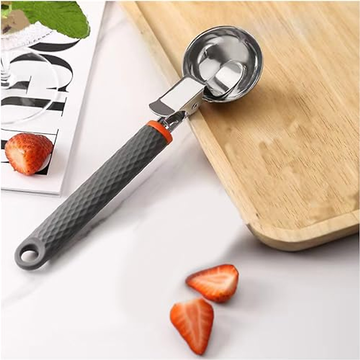 XIROM UN Ice Cream Scoop with Comfortable Grip Handle, Heavy Duty Stainless Steel, Perfect Shape Scoops, Ice Cream Scooper Easy Clean, for Gelato, Cookie Dough, Sorbet, Almond(Black)