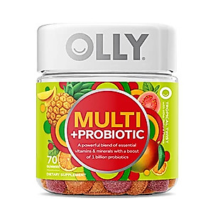 OLLY Multi + Probiotic Adult Multivitamin Gummy, 35 Day Supply (70 Gummies), Tropical Twist, 1 Billion CFUs, Digestive and Immune Support Chewable Supplement