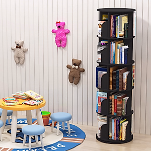 INTEXCA & DESIGN 5 Tier 360° Rotating Stackable Shelves Bookshelf Organizer (Black), White, RotatingBookshelf_5Tier_White