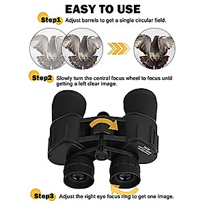 GOANDO 20x50 Binoculars for Adults and Kids High Power Compact Binoculars Large Waterproof Binoculars with Low Light Night Vision for Hunting Bird Watching Travel Sightseeing Outdoor Sports, Black