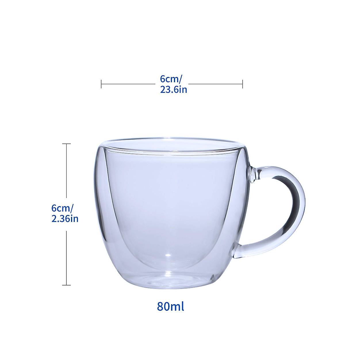 2-Pack,2.5 Oz]Espresso Cups With Handle and [2-Pack,12 Oz] Double Wall Glass Coffee Mugs with Handle