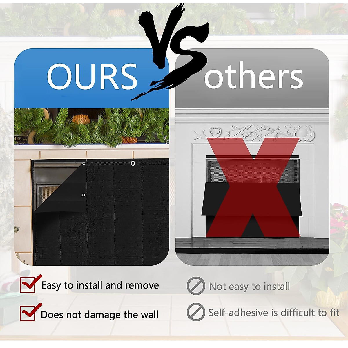 39 x 32 Inch Fireplace Blocker Blanket- Self-Adhesive Fireplace Draft Stoppers for Save Energy- Fireplace Cover with Hook and Loop Tapes Stops Overnight Heat Loss