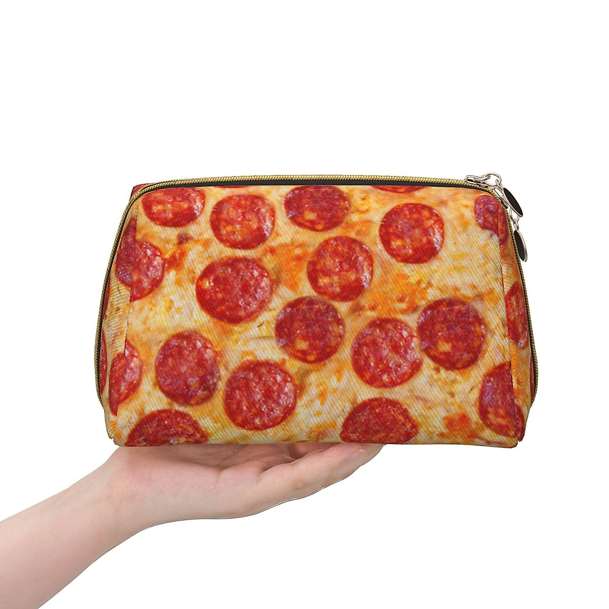 Womens Cosmetic Bag Compatible With Pizza Pepperoni Pattern, Makeup Bag Pouch, Luxury Portable Coin Purse Travel Bags Case, Lightweight Pencil Pen Organizer, Water Resistant Bag with Zipper