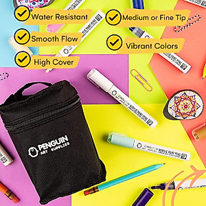 PENGUIN ART SUPPLIES 28 Dual Tip Acrylic Paint Pens: Craft Paint Markers for Painting Wood, Glass, and Halloween Decoration - Non Toxic Reversible Pen with 5mm + 3mm Fine Tip and Zipper Pouch