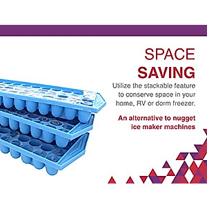 Arrow Small Ice Cube Trays for Freezer, 3 Pack - 60 Mini Cubes Per Tray, 180 Cubes Total - Made in the USA, BPA Free Plastic - Ideal Small Ice Cube Trays for Ice Coffee and Blenders – Blue