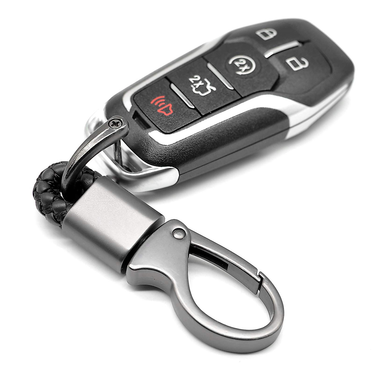 EYANBIS Car Key Fob Keychains Leather Holder Key Chain Sturdy Metal with D-Ring for Men and Women 2 Pack, Black, 360 Degree Rotatable, with Screwdriver