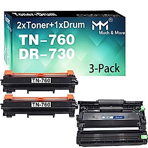 MM MUCH & MORE Compatible TN-760 TN760 Toner Cartridge and DR730 Drum Unit Replacement for Brother MFC-L2710DW L2750DWXL HL-L2350DW L2390DW L2395DW L2370DWXL L2550DW Printer (3-Pack, 2 Toner + 1 Drum)