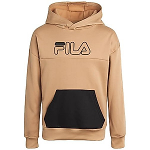 Fila Boys' Sweatsuit Set - 2 Piece Active Hoodie Sweatshirt and Jogger Sweatpants - Performance Activewear Set for Boys, 8-12, Size 12, Tan