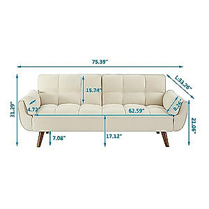 Eafurn 75" Foldable Convertible Sleeper Sofa Bed Versatile Futon Couches with Arm Pillows and Sturdy Wooden Legs, 3 Seater Tufted Linen Comfy Sofa & Couches for Living Room, Bedroom, Small Space