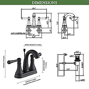 Matte Black 4 Inch Bathroom Sink Faucet 3 Hole, 2 Handle Centerset Bathroom Faucet with Metal Casting Spout, Modern RV Farmhouse Vanity Faucet, Include Drain with Overflow and Lift Rod, TAF410Y-MB
