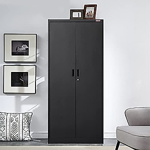 BESFUR Metal Storage Cabinet, 72" H x 36" W x 18" D Garage Storage Cabinet, Adjustable Shelves and Locking Doors for Office, School, Garage - Black