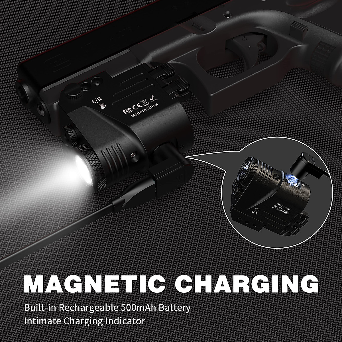 CRONHAWK 500 Lumen Blue Green Laser Light for Pistol, Rechargeable Rail Mounted Flashlight Laser Combo for Picatinny Rail, Magnetic Charging