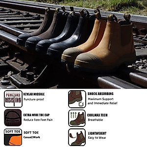 HANDMEN Work Boots for Men, Soft Toe Waterproof Working Boots, Slip Resistant Anti-Static Slip-on Safety Working Shoes 9 10 11 12 13 (COF/802EE, 11.5)