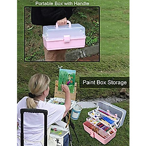 Beoccudo Pink Craft Box Art Box 3 Layers Plastic Portable Storage Box with Handle Nail Sewing Organizer Pink Tool Box Hair Supply Storage