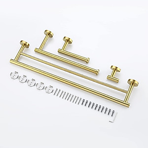 KES Brushed Gold Bathroom Hardware Set 4-Piece 24 Inch Double Towel Bar Toilet Paper Holder Hand Towel Holder Robe Hook Stainless Steel, LA20BZ-43