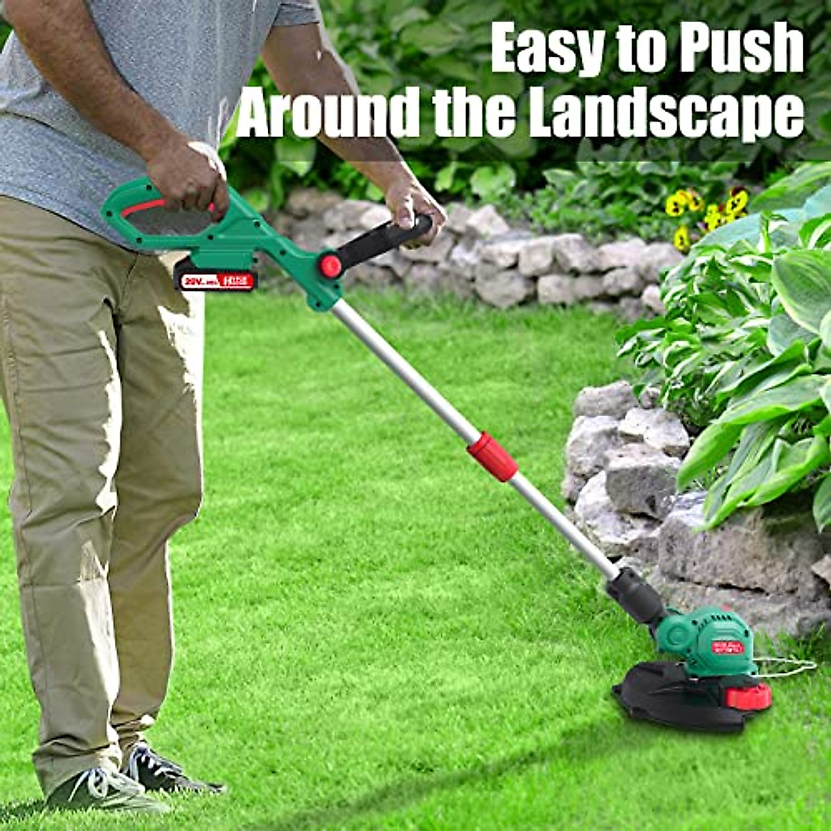 Weed Wacker Battery Weed Eater, HYPERECHO Cordless Grass String Trimmer 20V Auto-Feed Lines with 10 inch Cutting, Handle and Height Adjustable, 2.0Ah Battery and Fast Charger Included
