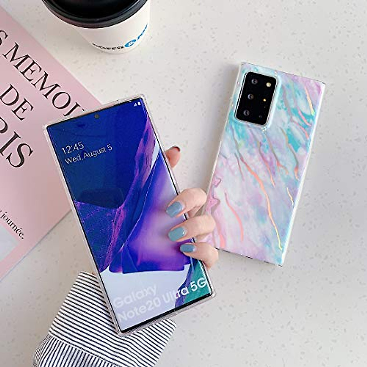 Sunswim for Galaxy S21 Plus Case Protective Cover Marble Phone Case for Women Girls Sparkle Slim Fit Shockproof Soft Silicone Rubber TPU Bumper Case for Samsung Galaxy S21 Plus 5G Case 6.7" 2021-Blue