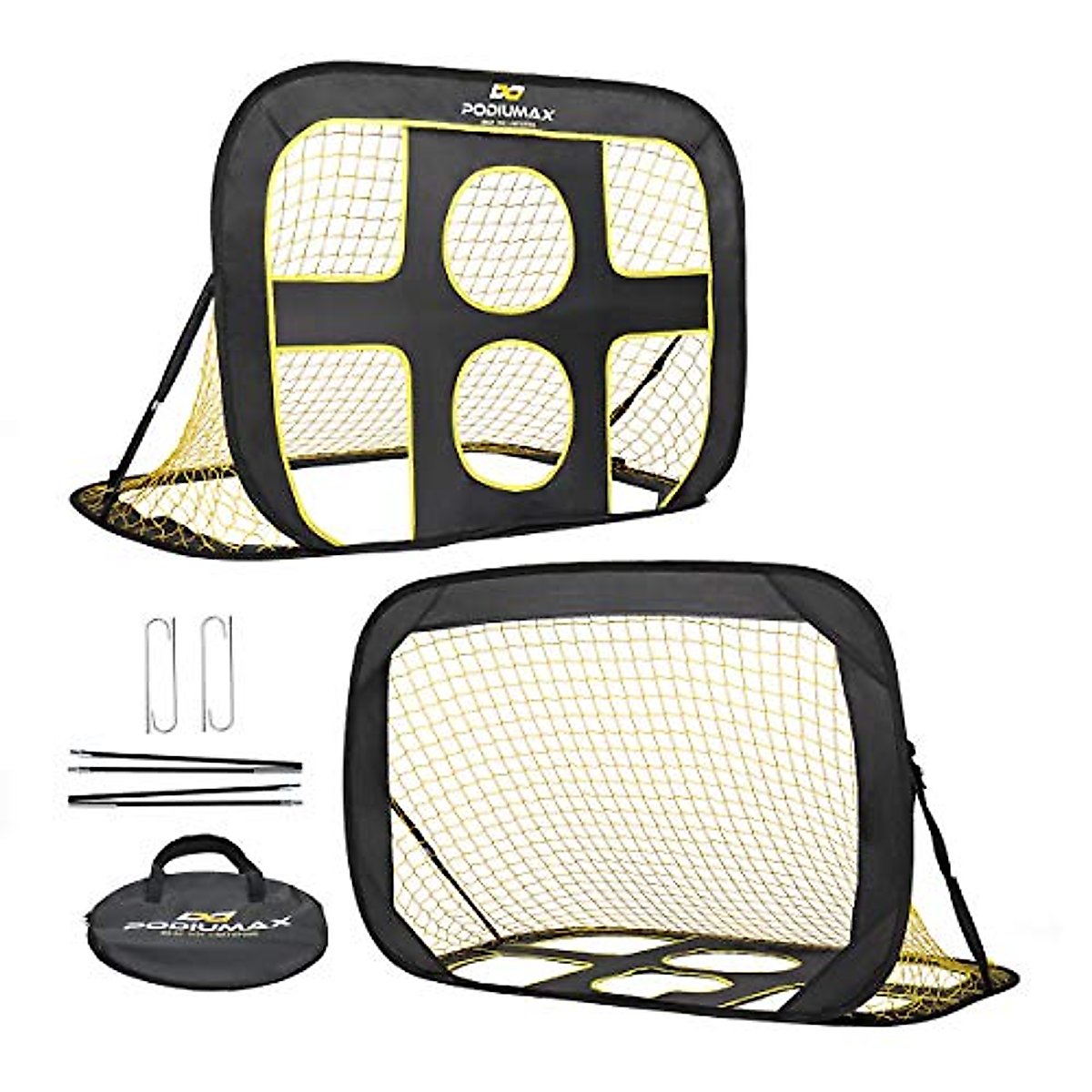 PodiuMax 2 in 1 Pop Up Soccer Goal - Indoor Outdoor Soccer Target Net for Improving Passing and Shooting Accuracy | Portable with Carrying Bag