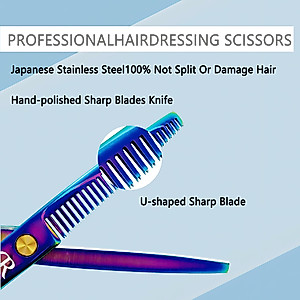 Professional Hair Thinning Shears 6 Inch Hair Cutting Teeth Scissors Hairdressing Texturizing Salon Shears Japanese 440c Stainless Steel Barber Haircut Scissors For Women/Men/kids (rainbow)