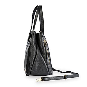 Baroncelli Large Leather Tote Bag Genuine Italian Pebbled Leather Designed and Made in Italy (Black)