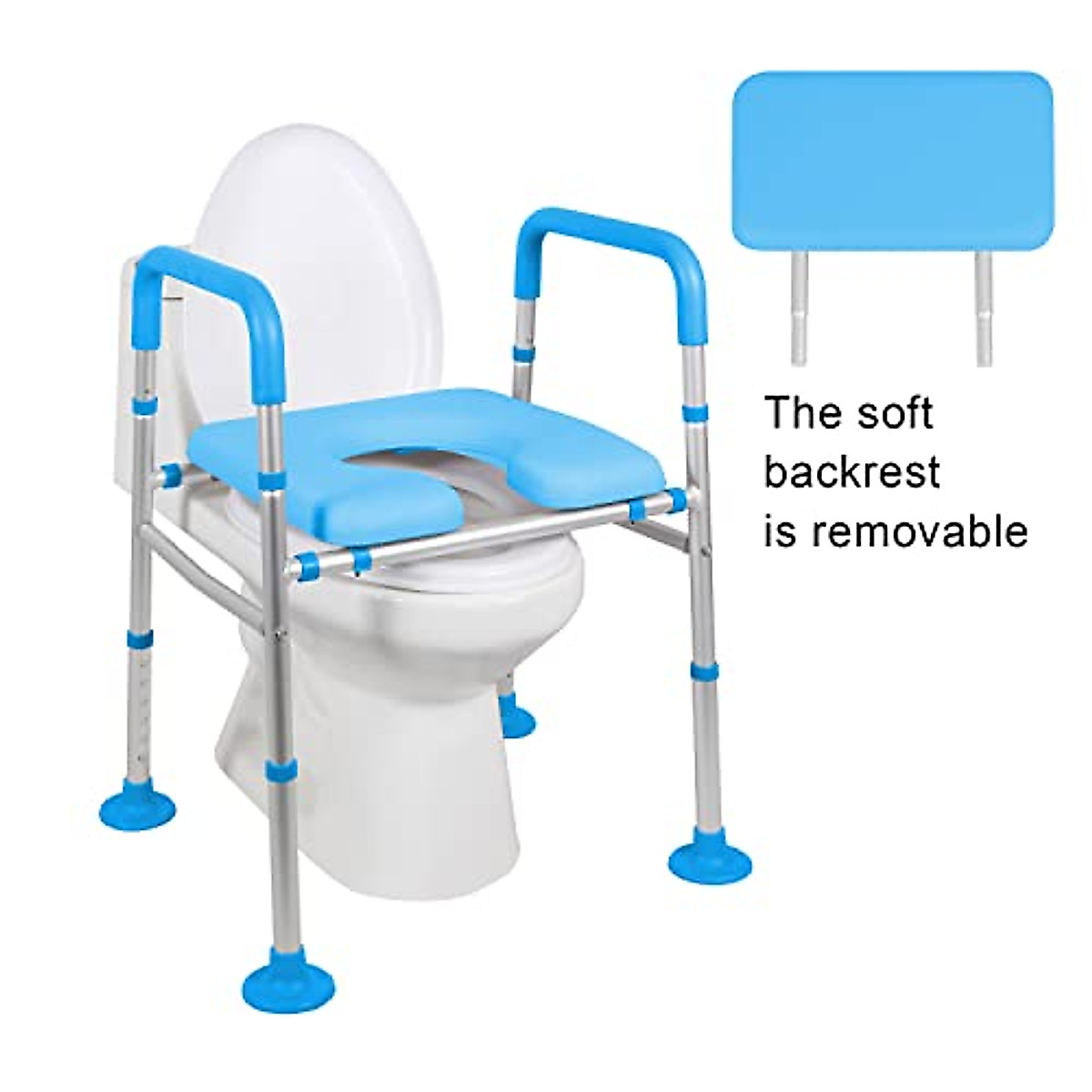 Famard 3-in-1 Raised Toilet Seat with Handles, Handicap Toilet Seat Risers with Soft Back and Padded Seat, Width and Height Adjustable Elevated Toilet Seat for Elderly, Pregnant,Disabled