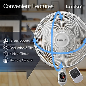 Lasko Lasko-16 Remote Control Stand, 3-Speed (1646) Household Fans, 1-Pack, White