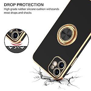 BENTOBEN Compatible with iPhone 12 Mini Case with 360° Ring Holder, Shockproof Kickstand Support Car Mount Women Men Non-Slip Protective Phone Case for iPhone 12 Mini 5.4", Black/Gold