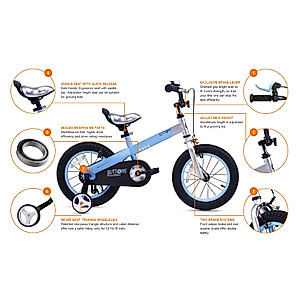 RoyalBaby Boys Girls Kids Bike 12 Inch Matte Button Bicycles with Training Wheels Child Bicycle Blue