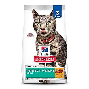 Hill's Science Diet Dry Cat Food, Adult, Perfect Weight for Healthy Weight & Weight Management, Chicken Recipe, 3 lb. Bag
