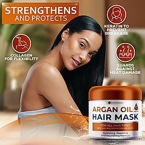 Moroccan Argan Oil Mask - Deep Conditioning Moisturizer for Dry, Extremely Damaged Hair - Hydrating Repair Treatment for Split Ends - With Collagen and Keratin for Curly, Frizzy and Color Treated Hair