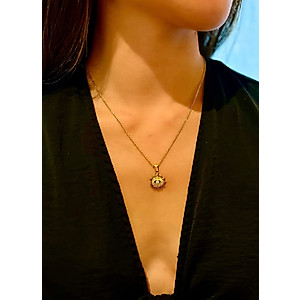 18K Gold Plated Evil Eye Zircon Sunburst Pendant Necklace Dainty Chain Jewelry for Women