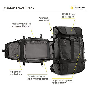 Timbuk2 Aviator Travel Backpack, Carbon/Carbon Ripstop, Medium