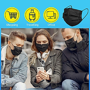 100pcs Black Disposable Face Masks 3Ply Black Face Mask Disposable Masks Breathable