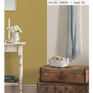 Norwall NW48932 Carter Series Vinyl Textured Paintable Floral Scroll Boarded Square Design Large Wallpaper Roll, 21" W x 33'L, White