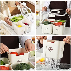 HNXAZG Divided Serving Tray with Lid and Handle, 4 Compartments Fruit Storage Containers, Food Storage Containers for Fruit, Vegetable, Entertaining, Party, Picnic, White