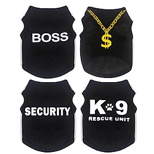 4 Pack Dog Clothes for Small Dogs Black Security Dog Shirt Soft Chihuahua Clothes Cute Male Dog Clothes Pet Clothing for Small Dog Boy Teacup Dog XXS
