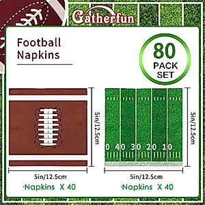 Football Birthday Party Supplies Disposable Paper Cocktail Napkins for Tailgate Party Decorations, Assorted 40 Pack Football Field Design and 40 Pack of football Pattern, Total 80 Pack