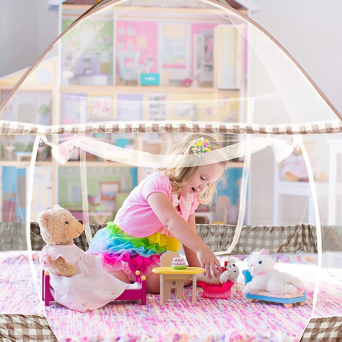 Portable Travel Folding Net with Bottom, Bed Canopy, Breathable Crib for Children Baby Toddlers Kids Reading Playing (Light Brown,200 x 180 x 150 cm)