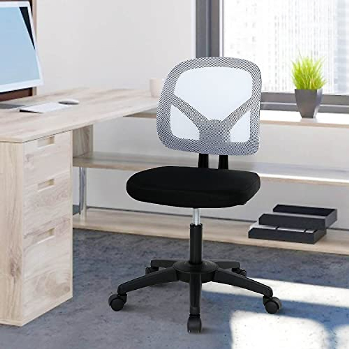 Home Office Chair Ergonomic Desk Chair, Mesh Computer Chair with Wheels, Armless Low-Back Task Chair,Executive Rolling Swivel Adjustable Desk Chair for Adults Women Girls(White)