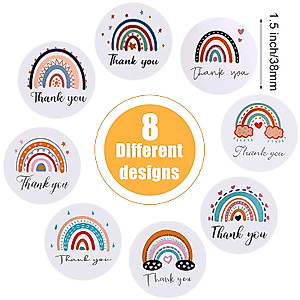 Outus 1000 Pieces Rainbow Thank You Label Stickers 1.5 Inch Round Thanks You Stickers Boho Adhesive Business Label Envelope Seals Rolls for Card Box Packing Gifts Bag, 8 Styles