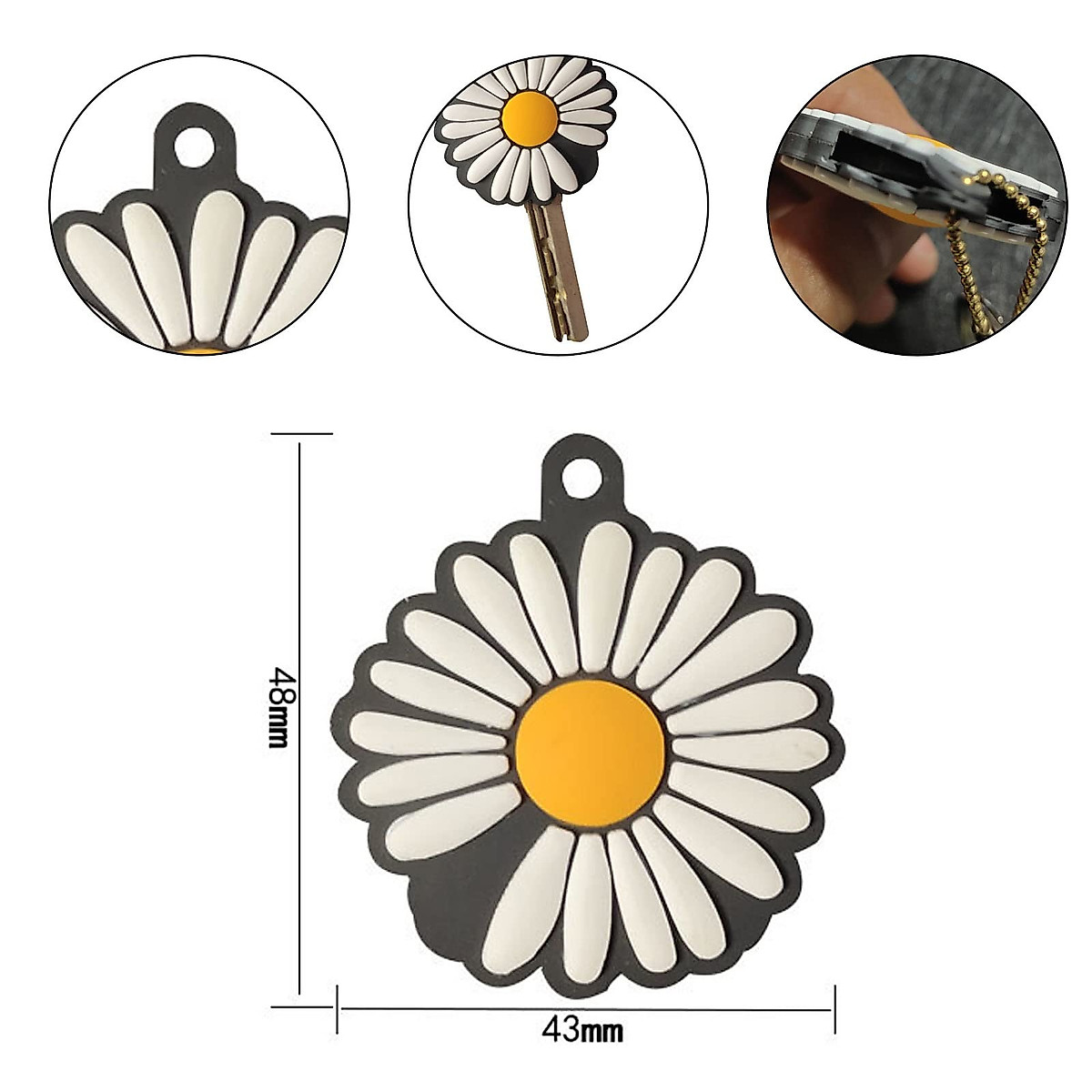 CheeseandU 6Pack Cute Daisy Flower Carrot Silicone Key Cover PVC Rubber Lovely Cat Paw Pink Dinosaur Key Cap Keychain Key Holder Key Ring Women Bag Phone Charm Accessory Friends Kids Gift