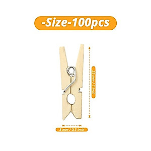 NUTJAM 100 Pack Mini Clothespins, Mini Clothes Pins, Wooden Small Clothes Clips for Photos, Clothesline, Bag, Crafts, Art Wall, Pictures
