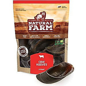 Natural Farm Cow Hooves (6 Pack), Odor-Free, All Natural Sourced from Farm-Raised Beef Hoof Dog Treats, Great Alternative to Bully Sticks or Rawhide, Dental Chew for Small, Medium, Large Breeds