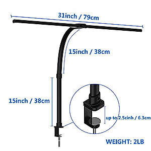 Mostorlit Double Head LED Desk Lamp, Eye Care Architect Tall Task Table Lamp with Clamp, 24W Super Bright Workbench Office Lighting for Monitor Studio Reading (Black)