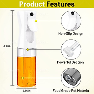 Oil Sprayer Glass Bottle for Cooking, 200ml, Reusable, Food Grade for Air Fryer, Salad, Baking, Frying, BBQ