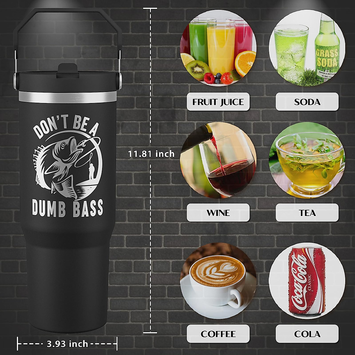 qchdln Fisherman Gifts For Men - Cool American Flag Cup - 30oz Insulated Fishing Tumbler with Handle - Fathers Day,Birthday,Christmas Gifts for Dad,Grandpa,Husband,Uncle