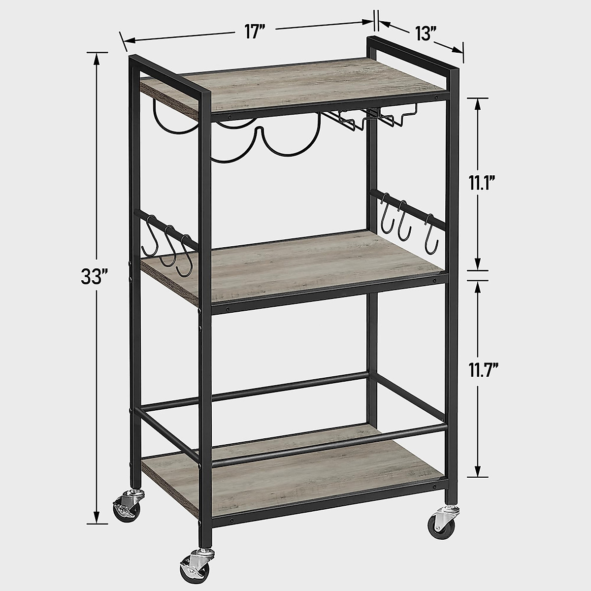 TUTOTAK Bar Cart, Home Bar Serving Cart, Microwave Cart, Drink Cart, Mobile Kitchen Shelf with Wine Rack and Glass Holder, Rolling Beverage Cart for Living Room, Kitchen, Greige BC01BG032